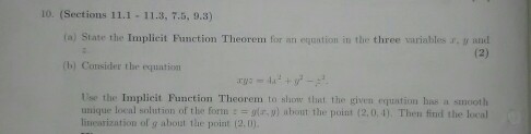 Solved State the Implicit Function Theorem for an equation | Chegg.com