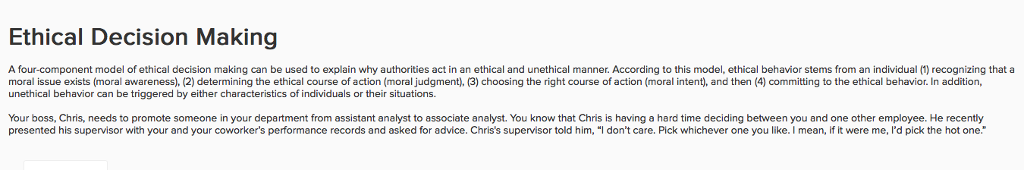 Solved Ethical Decision Making A four-component model of | Chegg.com