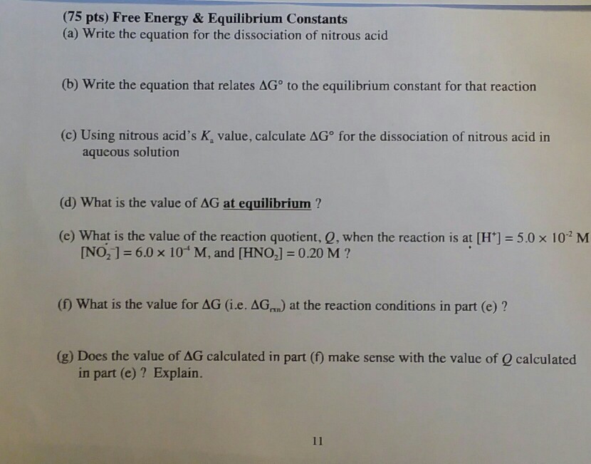 Solved (75 pts) Free Energy & Equilibrium Constants (b) | Chegg.com