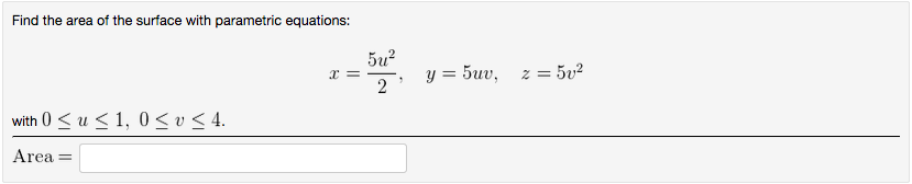 Solved Find the area of the surface with parametric | Chegg.com