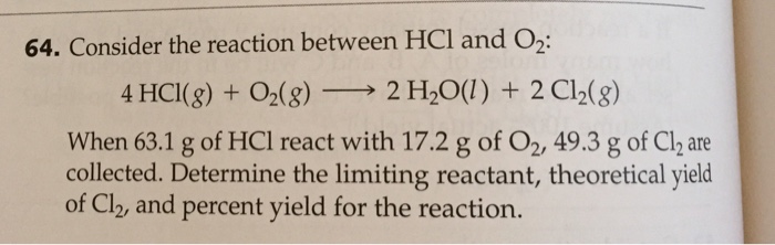 Solved Consider the reaction between HCl and O_2: 4 HCl(g) | Chegg.com