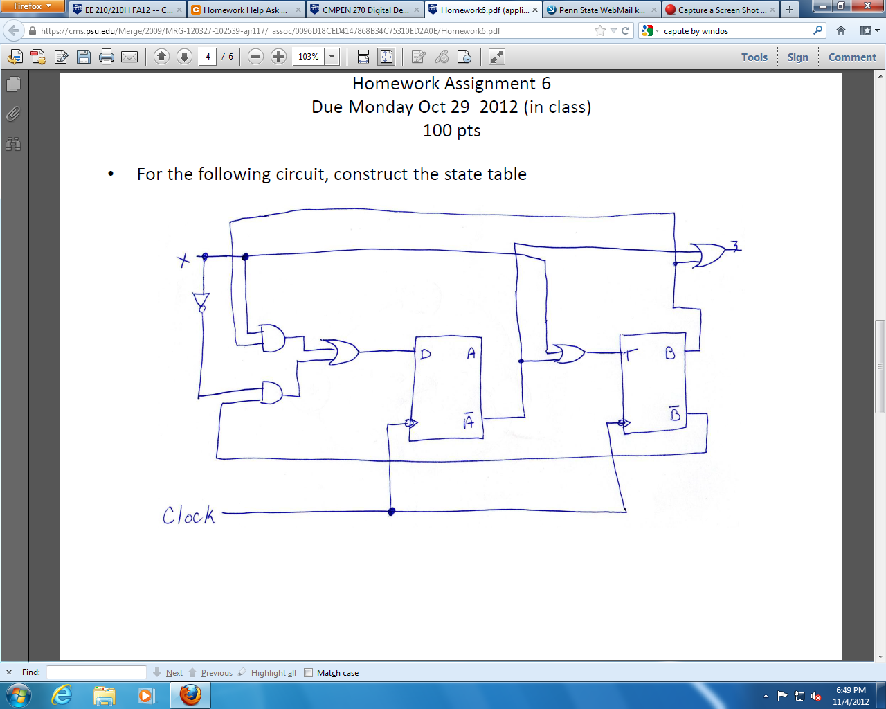 For the following circuit, construct the state table | Chegg.com