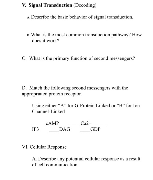 Solved V. Signal Transduction (Decoding) A. Describe the | Chegg.com