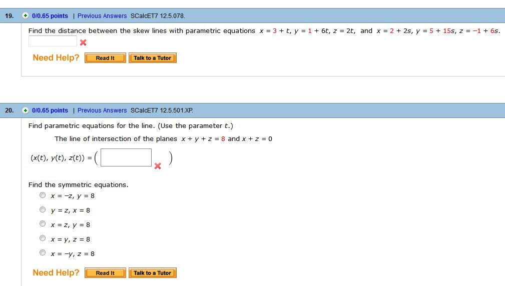 Solved Find The Distance Between The Skew Lines With