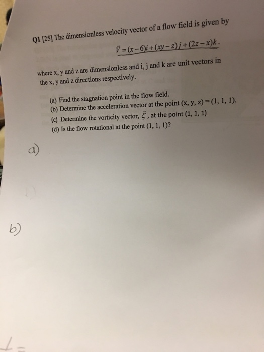 Solved The dimensionless velocity vector of a flow field is | Chegg.com