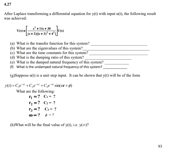 Solved 4.27 After Laplace transforming a differential | Chegg.com