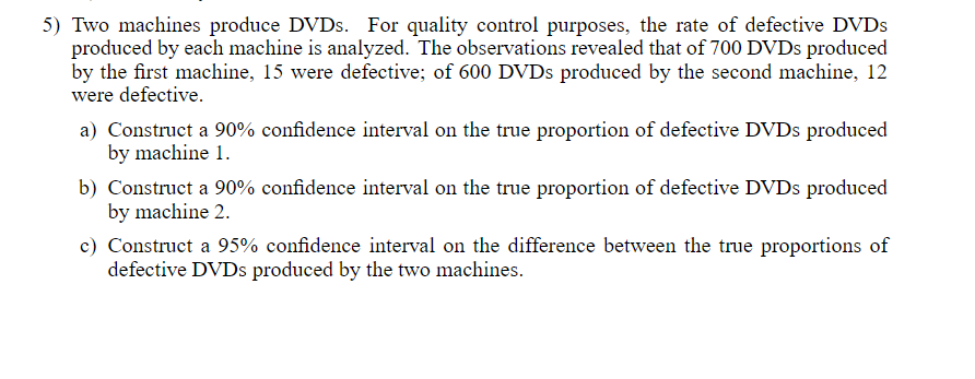 Solved 5) Two machines produce DVDs. For quality control | Chegg.com