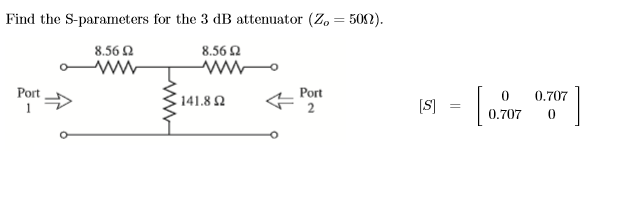 Solved Find the S-paramctcrs for the 3 dB attenuator (Z_0 = | Chegg.com