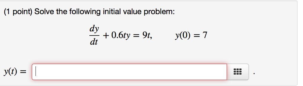 Solved Solve the following initial value problem: dy/dt + | Chegg.com