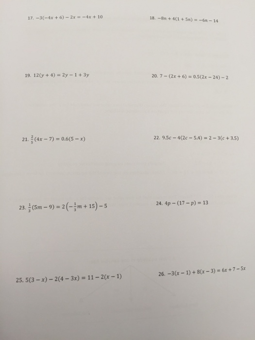 Solved -3(-4x + 6) - 2x = -4x + 10 -8n + 4(1+ 5n) = -6n - 14 | Chegg.com