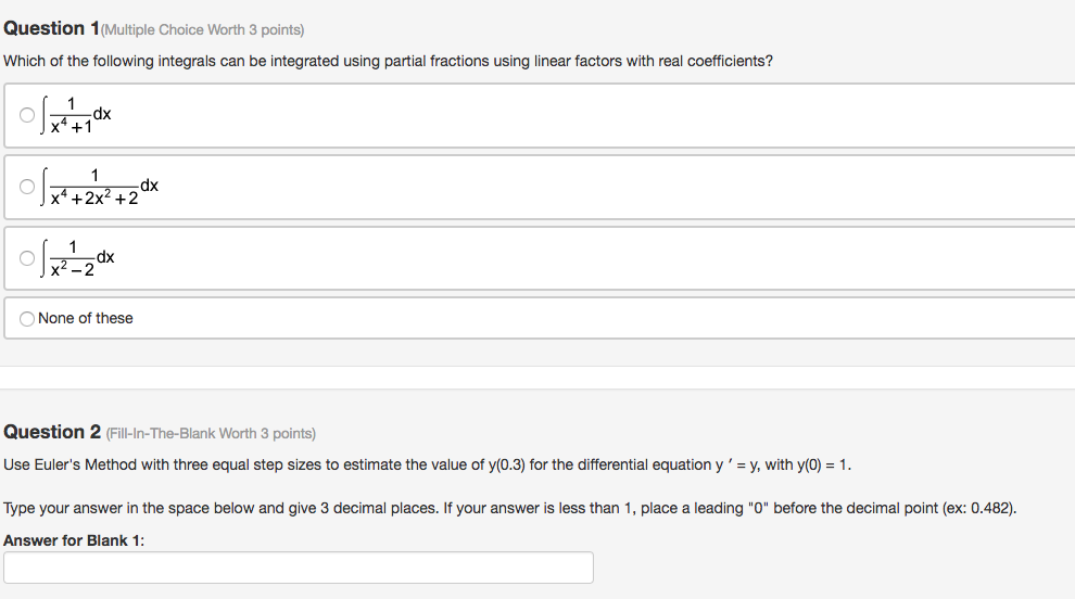 Solved Question 1 (Multiple choice worth 3 points) Which of | Chegg.com