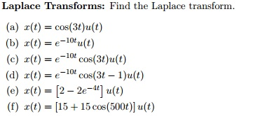 Solved Find the Laplace transform. x(t) = cos(3t)u(t) x(t) | Chegg.com