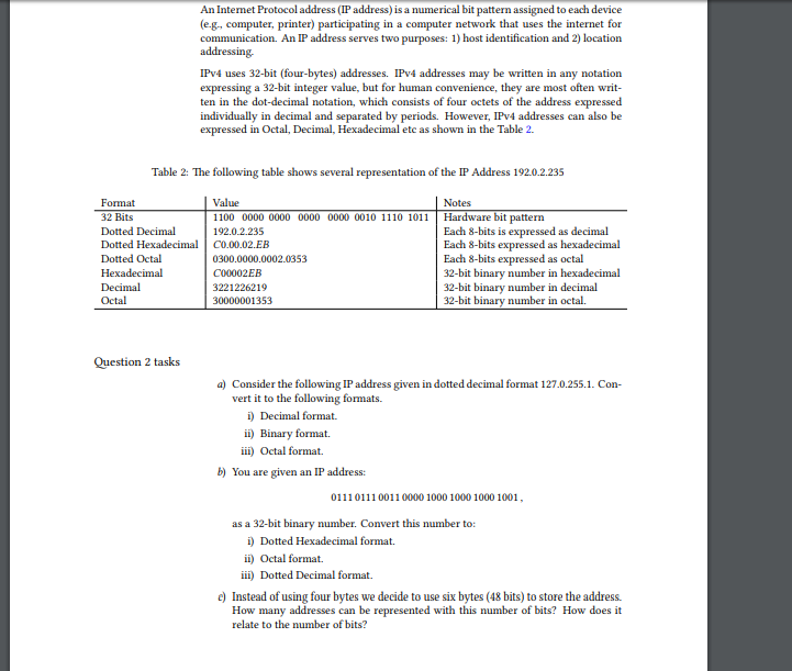 Solved An Internet Protocol address (IP address) is a | Chegg.com