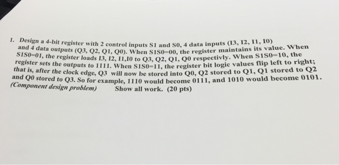 Solved 1. Design a 4 - bit register with 2 control inputs S1 | Chegg.com