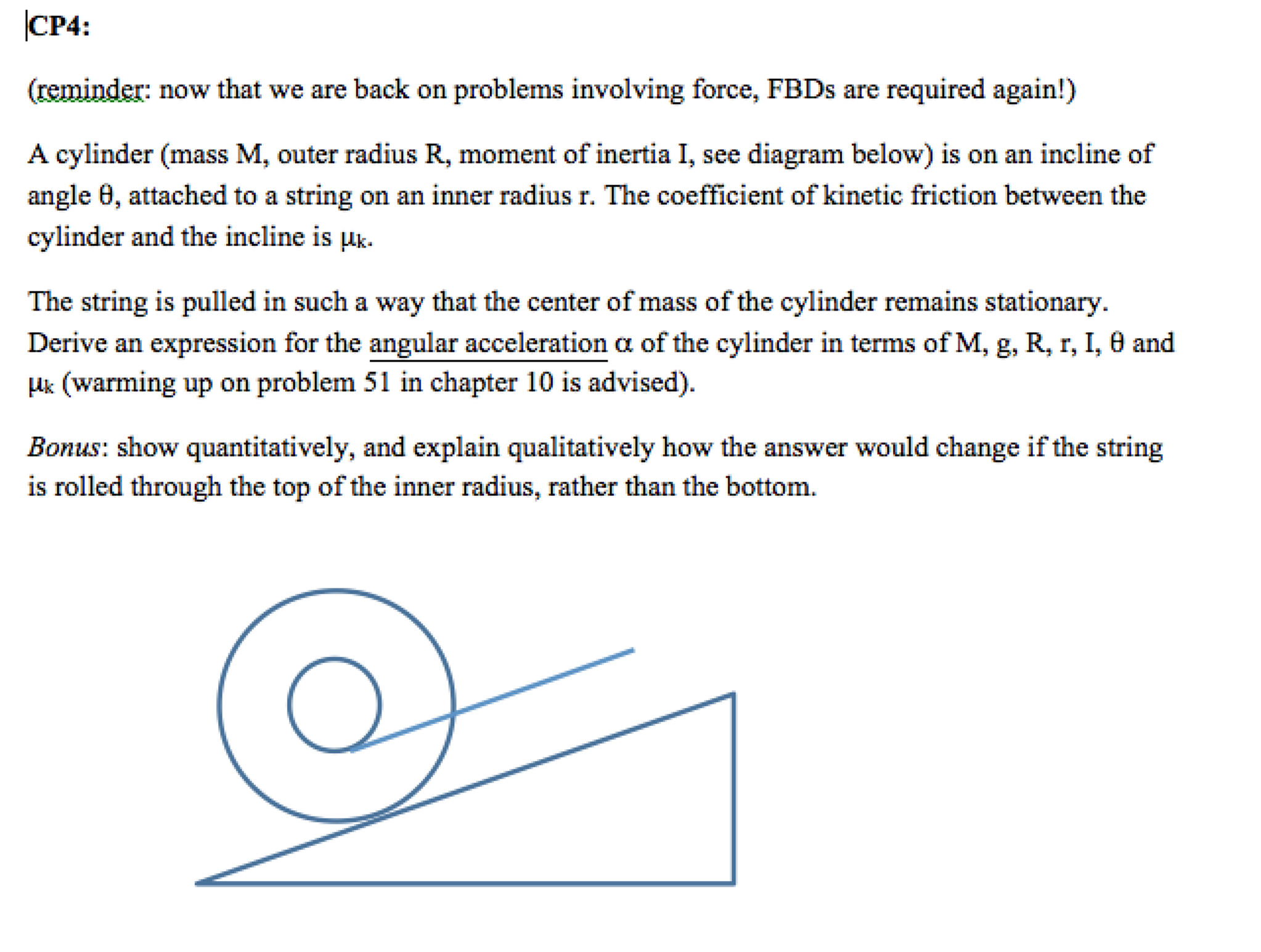 Solved A cylinder (mass M, outer radius R, moment of inertia | Chegg.com