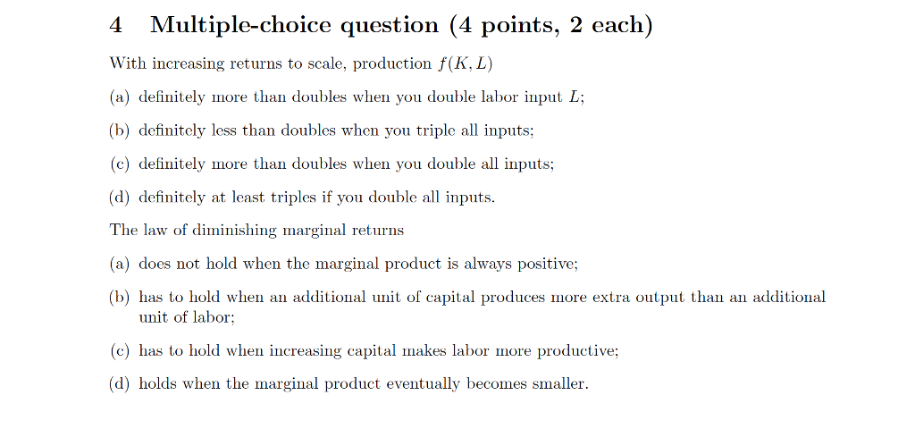 Solved 4 Multiple-choice question (4 points, 2 each) With | Chegg.com