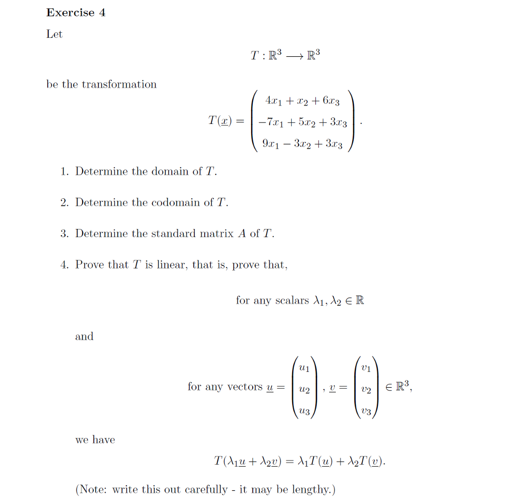 Solved Exercise 4 Let be the transformation (a) 1 9ar1 1. | Chegg.com