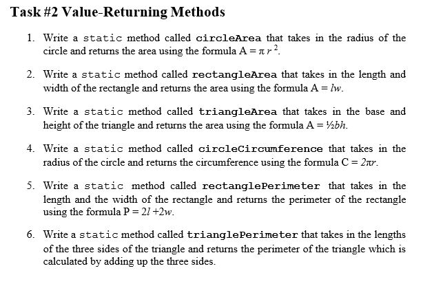 Solved Task 2 Value Returning Methods 1 Write A Static