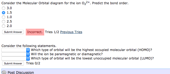 Solved Consider the Molecular Orbital diagram for the | Chegg.com