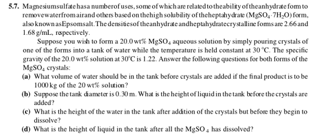 Solved Magnesium sulfate has a number of uses, some of which | Chegg.com