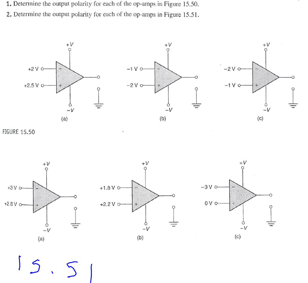 Solved Determine the output polarity for each of the op-amps | Chegg.com
