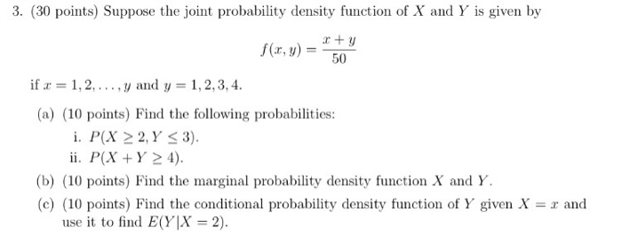 Solved 3. Suppose the joint probability density function of | Chegg.com