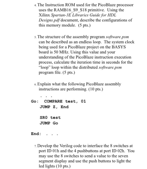 Solved The Instruction Rom Used For The Picoblaze Processor 