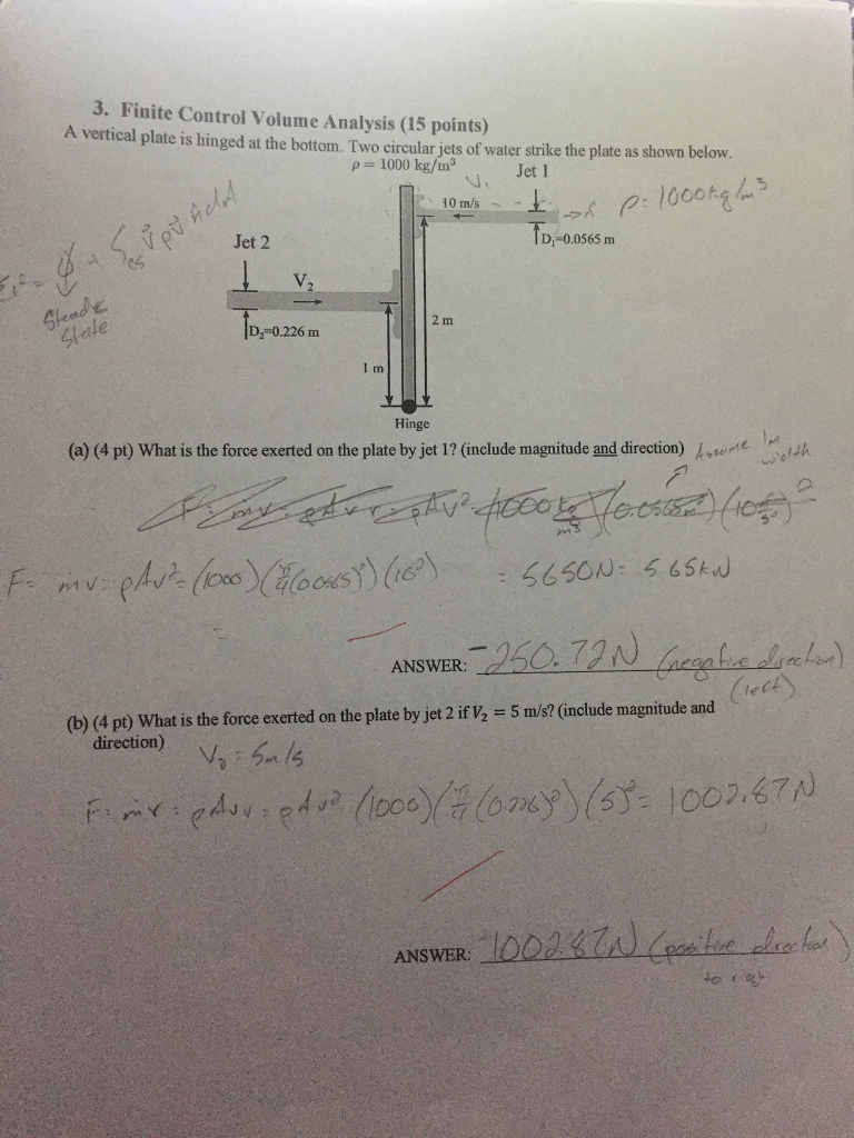Solved 3. Finite Control Volume Analysis (15 points) A | Chegg.com
