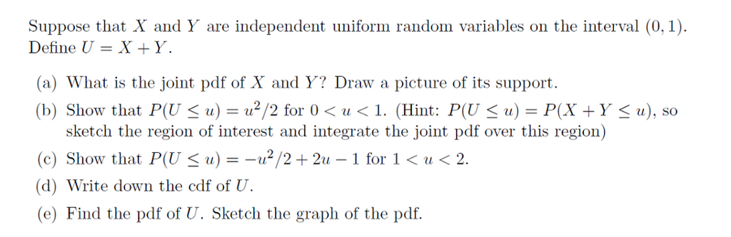 Solved Suppose that X and Y are independent uniform random | Chegg.com