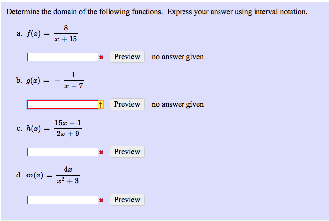 Solved Determine the domain of the following functions. | Chegg.com