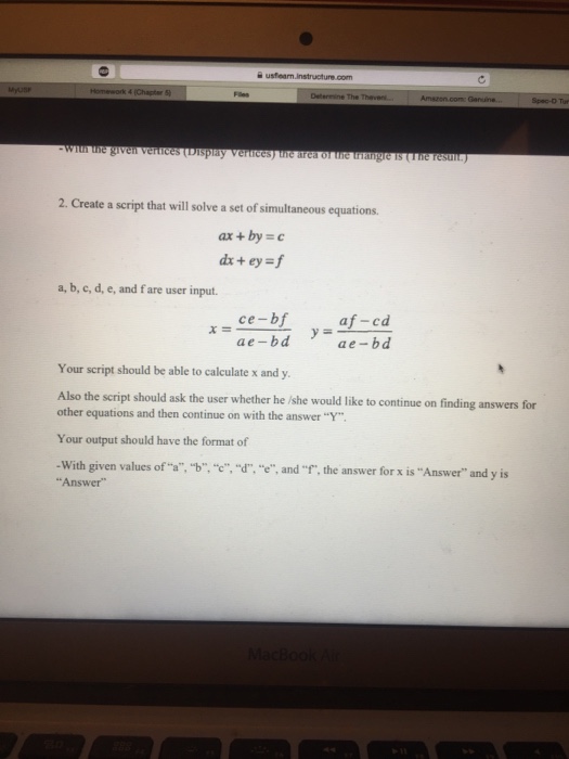 Create a script that will solve a set of simultaneous | Chegg.com