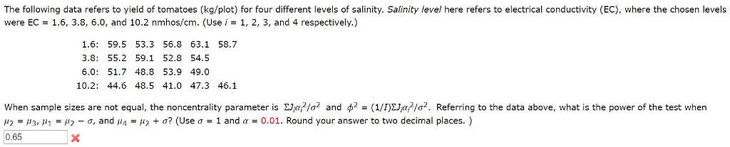 Solved The following data refers to yield of tomatoes | Chegg.com
