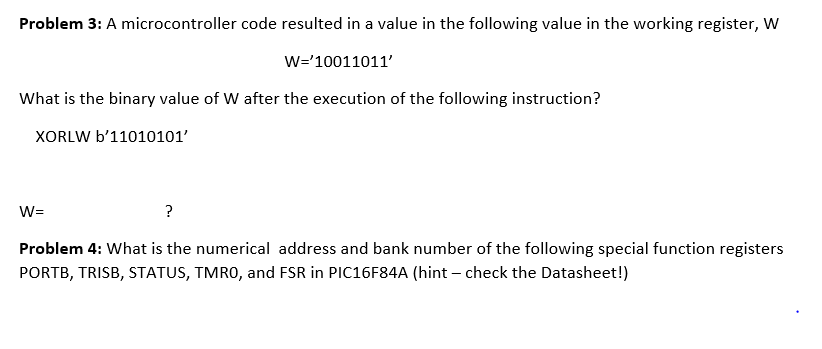 Solved A microcontroller code resulted in a value in the | Chegg.com