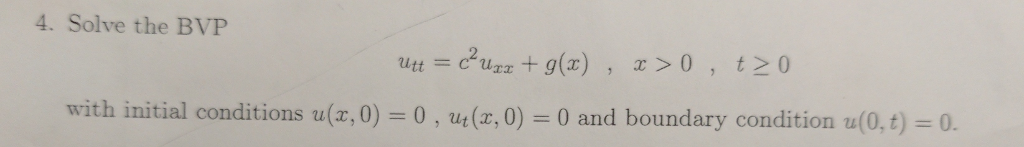 Solved Solve the BVP u_tt = c^2 u_xx + g(x), x > 0, t | Chegg.com