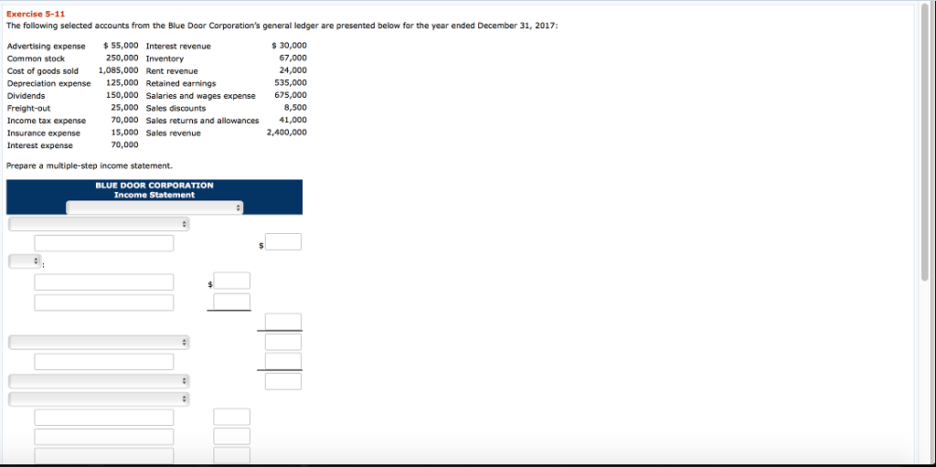 Solved Exercise 5-11 The following selected accounts from | Chegg.com