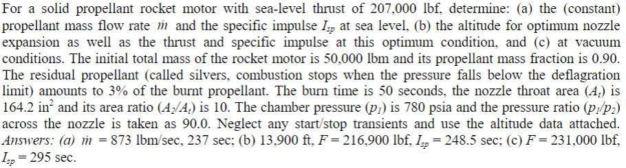 Solved For a solid propellant rocket motor with sea-level | Chegg.com