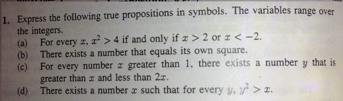 Solved 1. Express the following true propositions in | Chegg.com