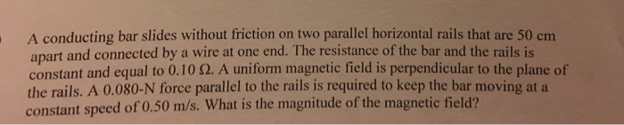 Solved A conducting bar slides without friction on two | Chegg.com
