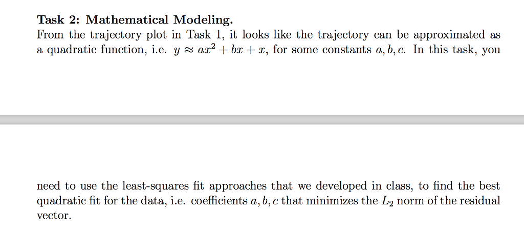 Solved Task 2: Mathematical Modeling. From the trajectory | Chegg.com