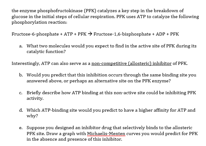 the enzyme phosphofructokinase (PFK) catalyzes a key | Chegg.com