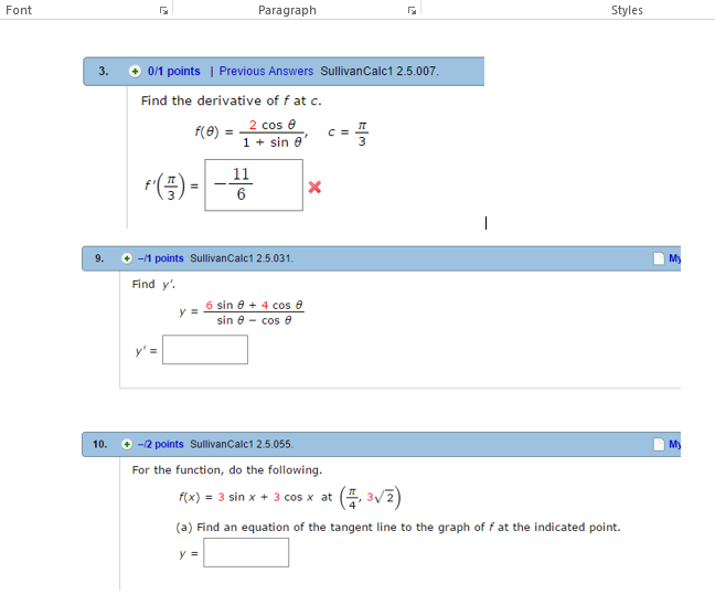 Solved Find the derivative of f at c. f(theta) = 2 cos | Chegg.com