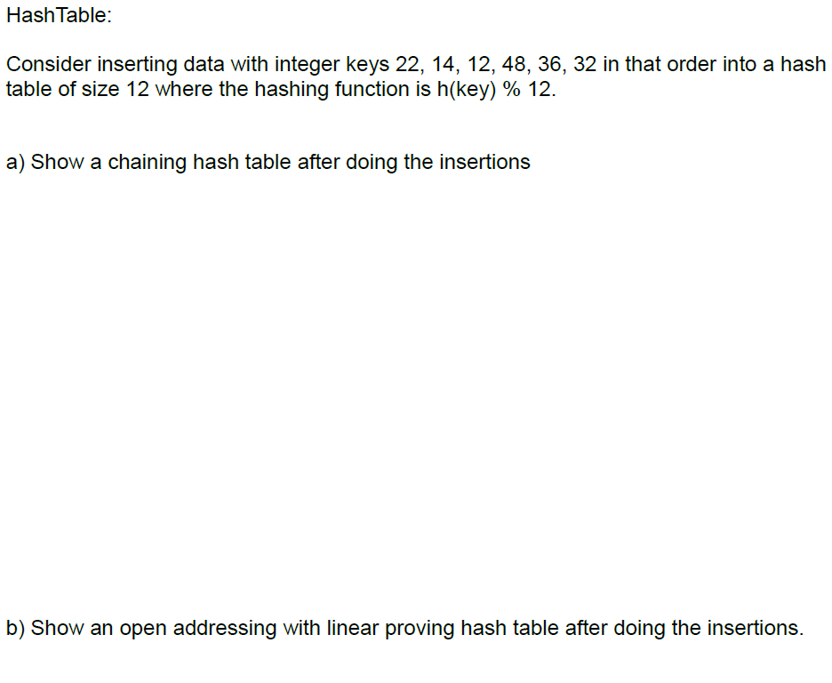 Solved HashTable: Consider inserting data with integer keys | Chegg.com Solved HashTable: Consider inserting data with integer keys | Chegg.com