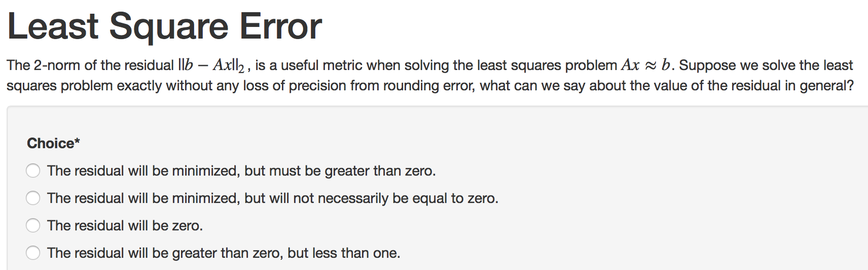 Solved Least Square Error The 2-norm of the residual ||b - | Chegg.com