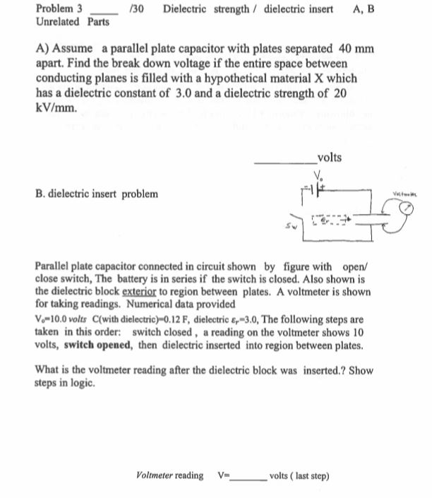 Solved Problem 3130 Dielectric strength dielectric insert A, | Chegg.com