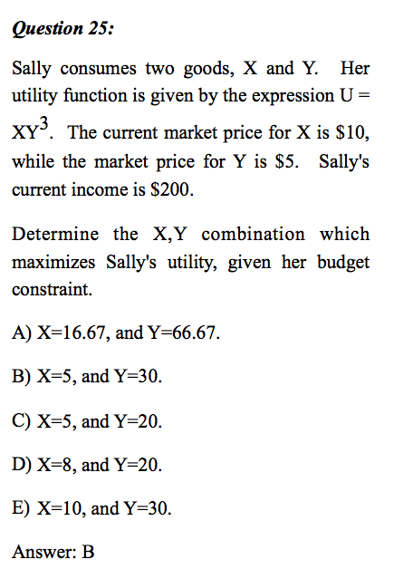 Solved Sally consumes two goods, X and Y. Her utility | Chegg.com
