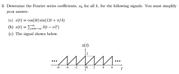 Solved Determine the Fourier series coefficients, a_k, for | Chegg.com