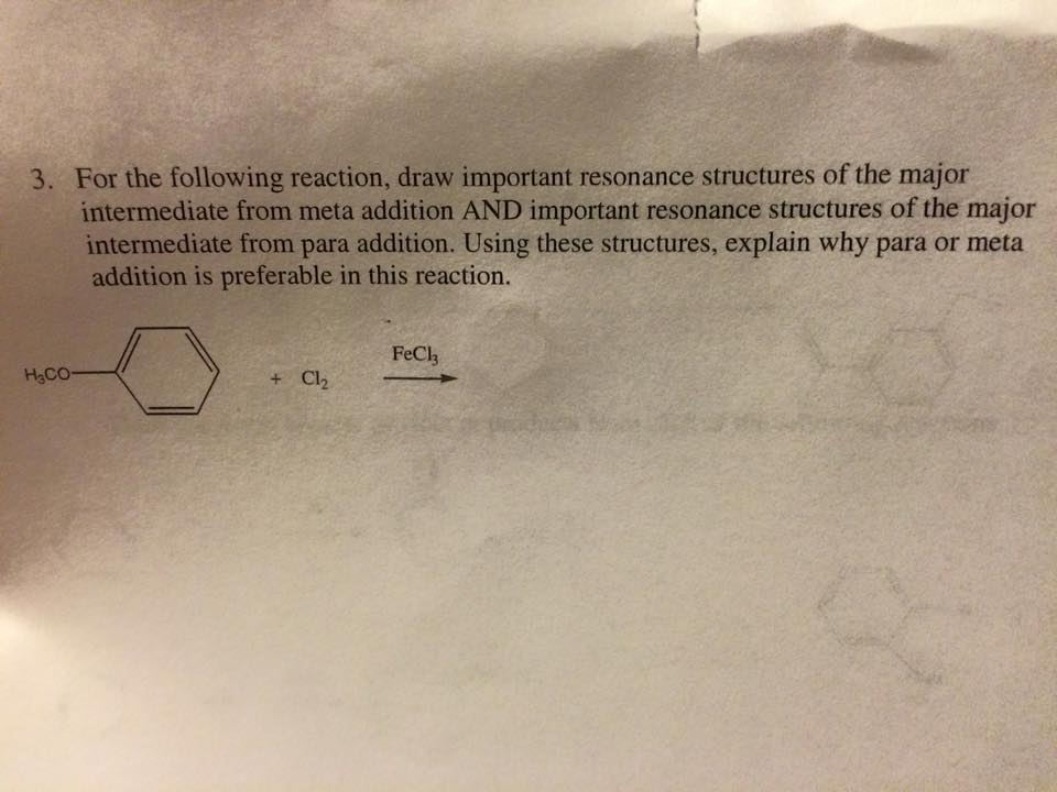 Solved for the following reaction, draw important resonance | Chegg.com