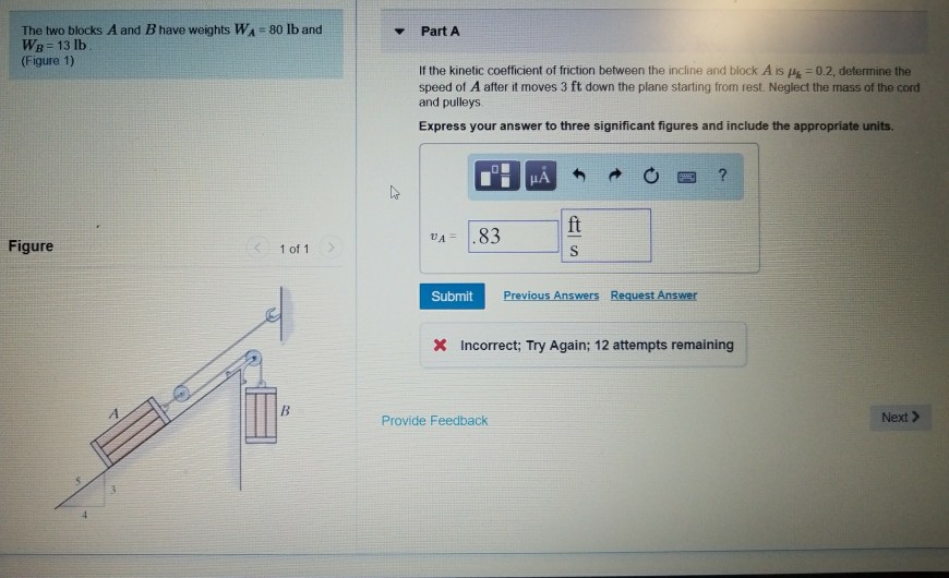 Solved The two blocks A and B have weights WA 80 lb and WB | Chegg.com