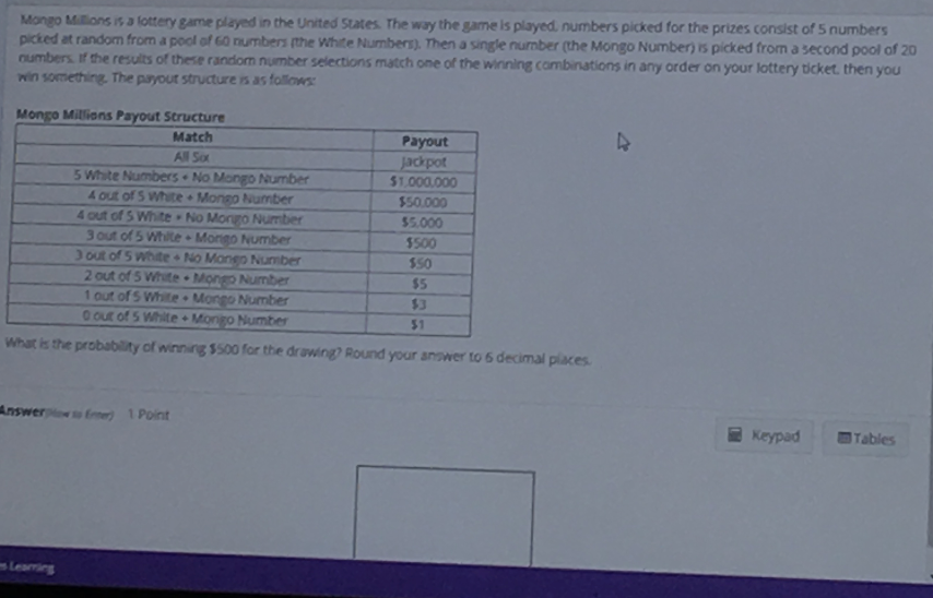 Solved Mongo Millions in 3 lottery picked at random from a | Chegg.com