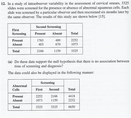 Solved 12. In a study of intraobserver variability in the | Chegg.com